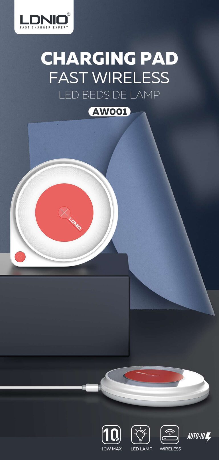 AW001 FAST WIRELESS CHARGER 10W WITH LED LAMP