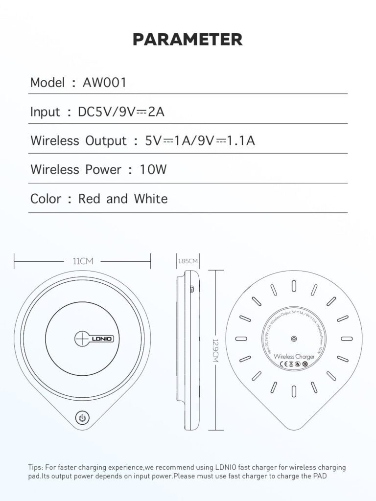 AW001 FAST WIRELESS CHARGER 10W WITH LED LAMP