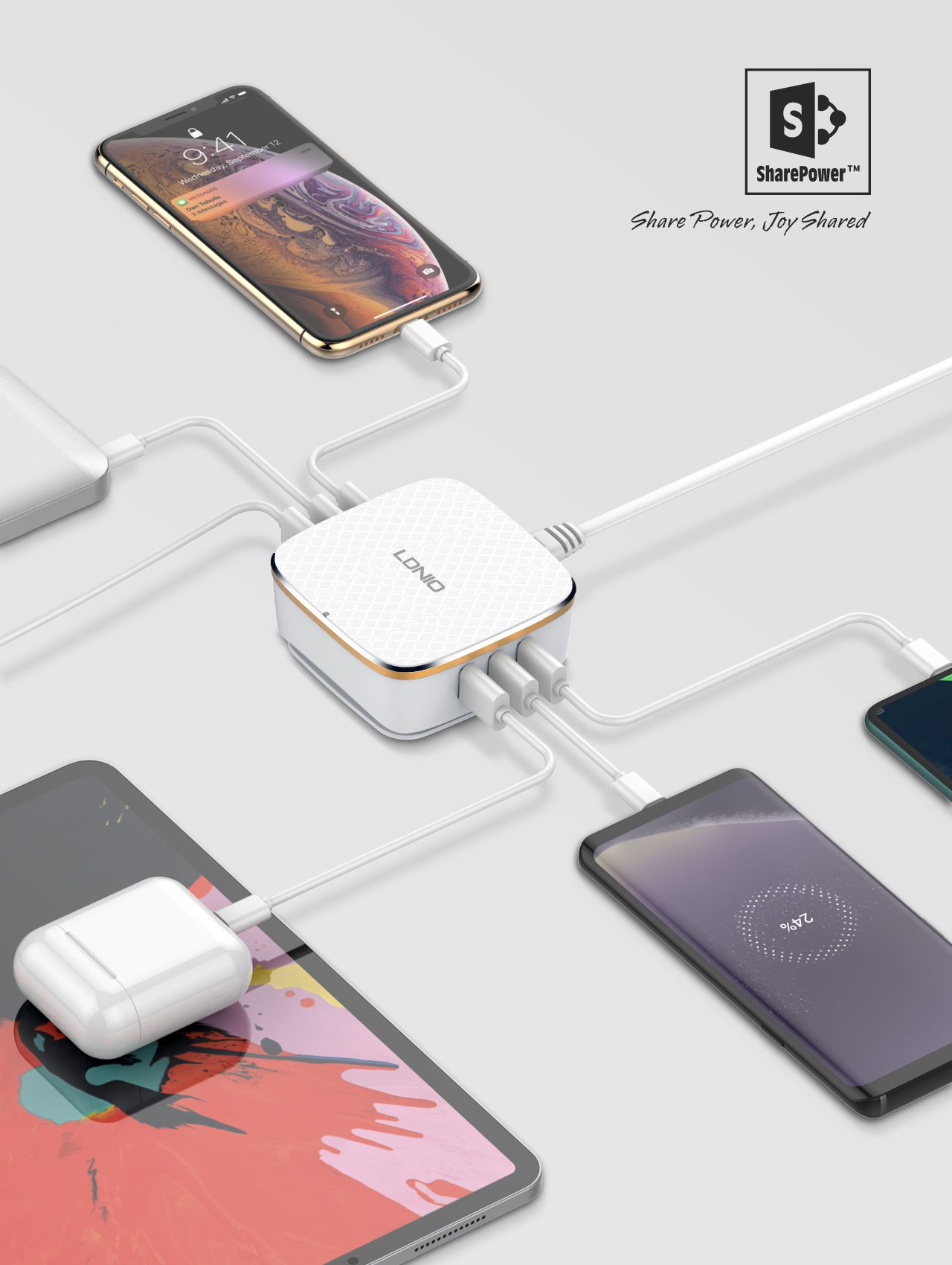 A6704 -35W Desktop High Power Fast Charging Home Charger 6 USB Ports ...