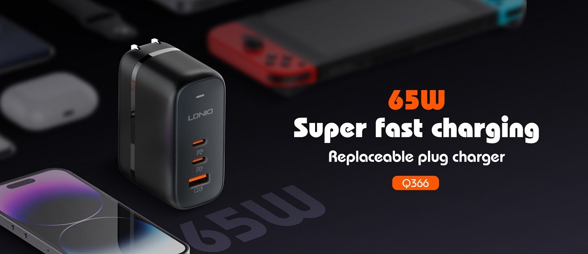 Q366 | ldnio 65W GaN travel Supper Fast Charger with 3 Plug | LDNIO EGYPT
