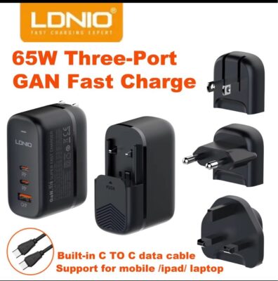 Q366 | ldnio 65W GaN travel Supper Fast Charger with 3 Plug | LDNIO EGYPT